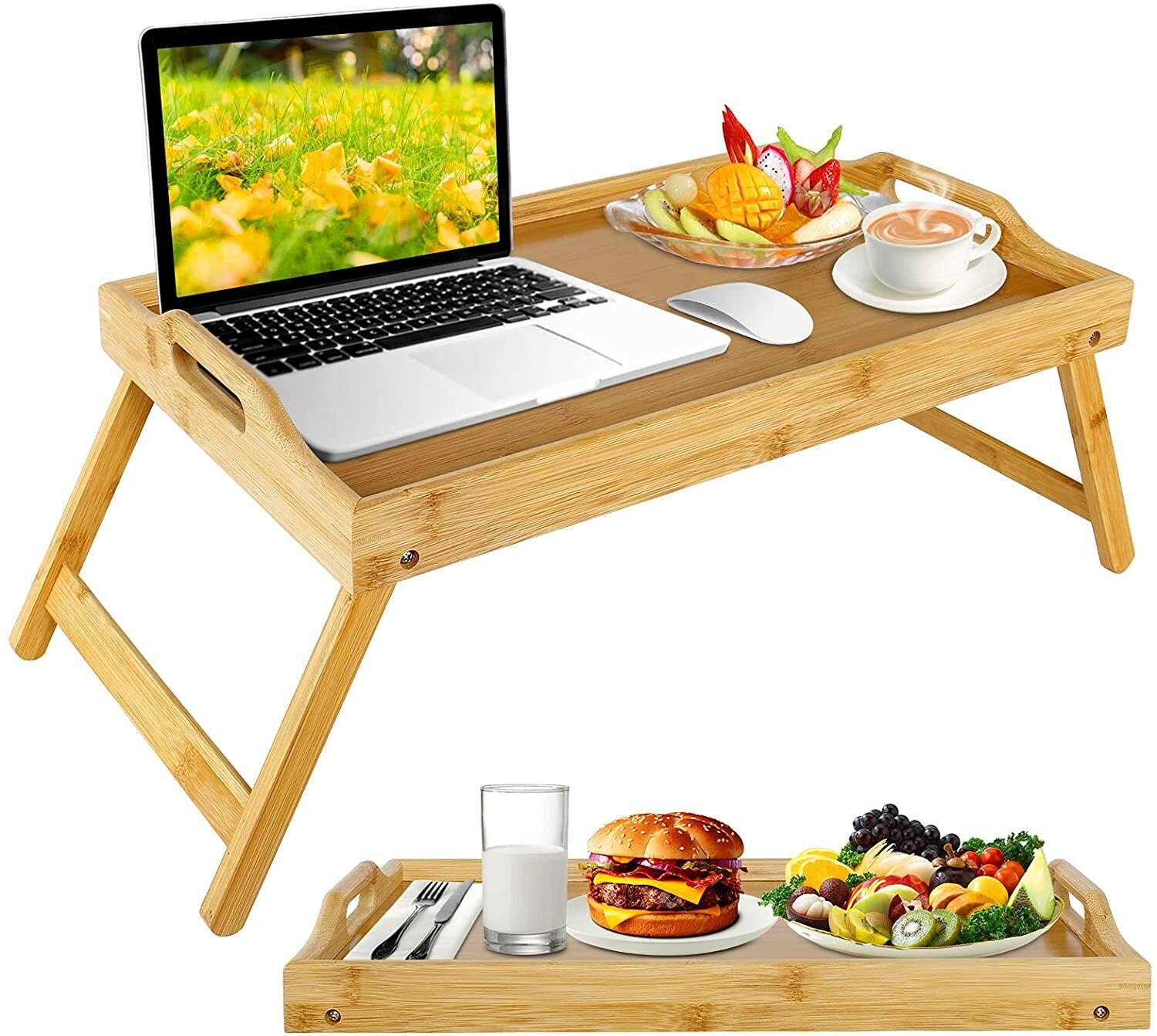 Bamboo Foldable Breakfast Table Laptop Desk Bed Table Serving Tray ...