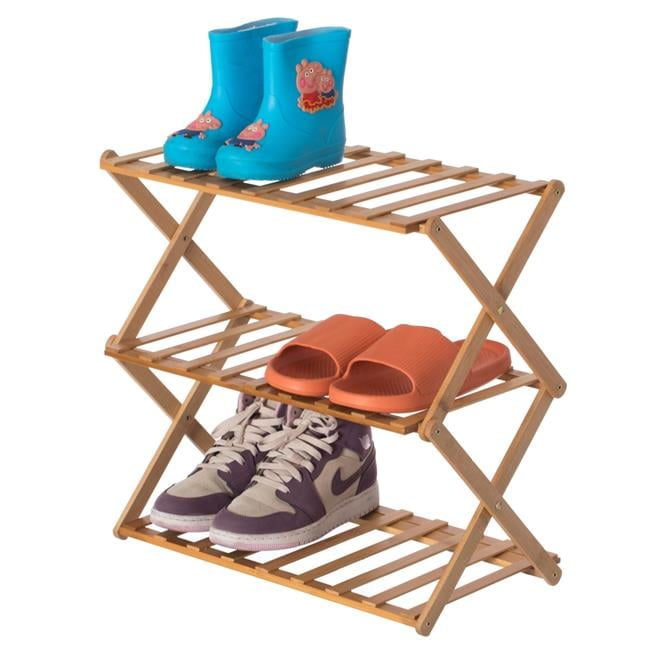 Bamboo Foldable Shoe Rack, Free Standing Shoe Organizer Storage Rack, 3 ...
