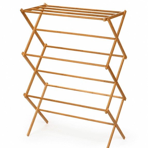 Bamboo Folding Clothes Drying Rack with 11 Dowels, Freestanding Laundry ...