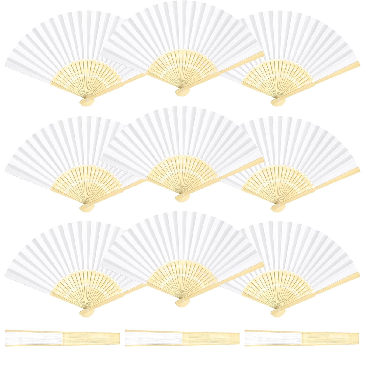 Bamboo Folding Fans,Tutuviw 12 Pack Handheld Paper Hand Fans,Wedding ...