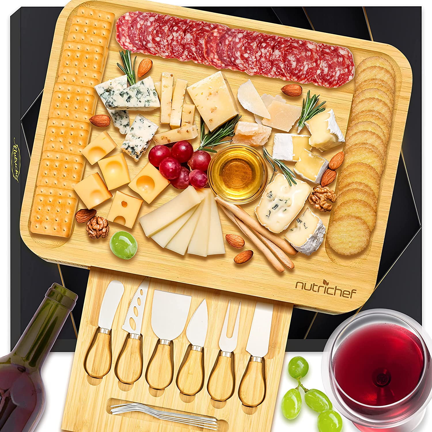 Bamboo Food Serving & Food Slicer Platter - Cheese Board Presentation ...