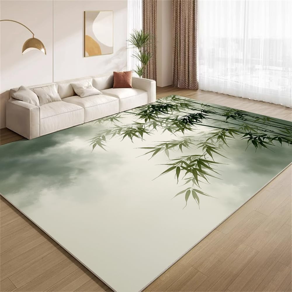 Bamboo Forest Area Rugs, Green Zen Bamboo Forest Smoke Carpet, Washable ...