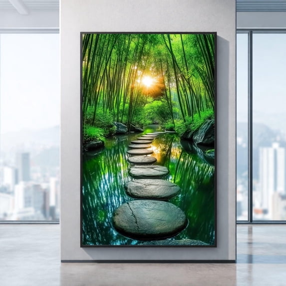 Bamboo Forest Art Print Zen Garden Stepping Stones Nature Landscape ...