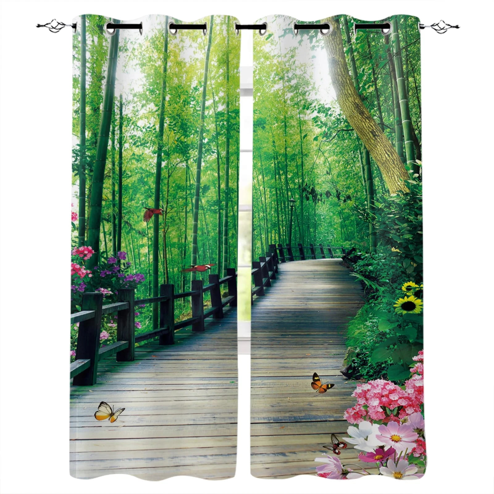 Bamboo Forest Green Bamboo Plant Window Curtains Bedroom Kitchen Drapes ...