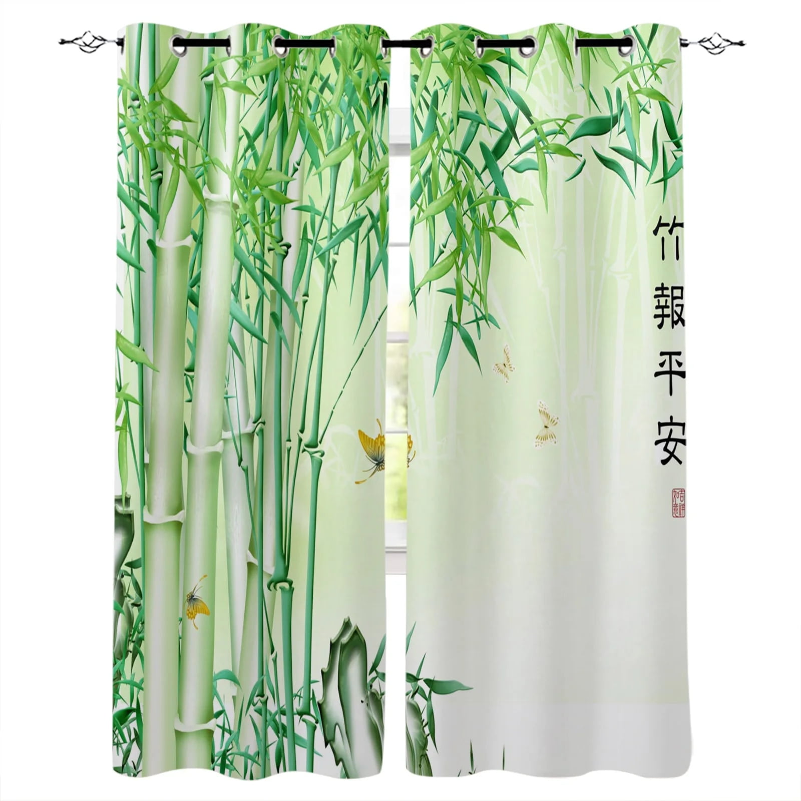 Bamboo Forest Green Bamboo Plant Window Curtains Bedroom Kitchen Drapes ...