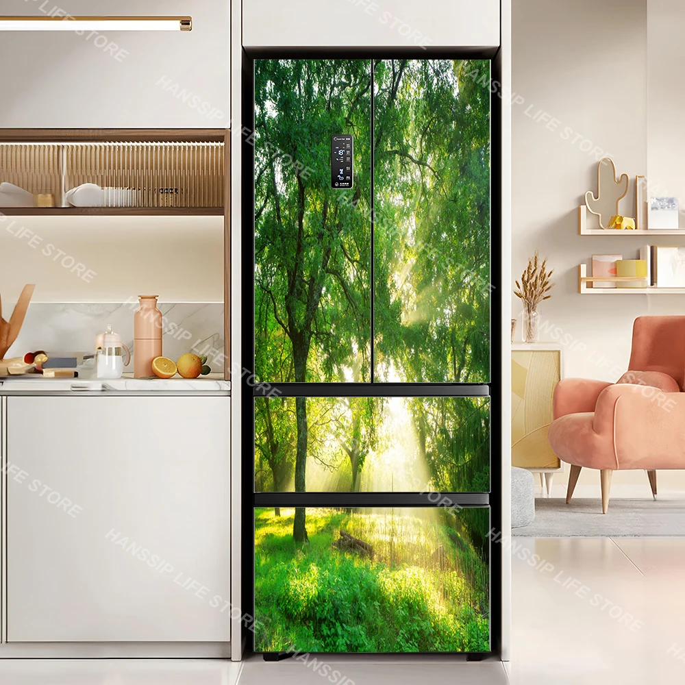 Bamboo Forest Green Plant Fridge Door Wallpaper Creative Bear Takeing ...