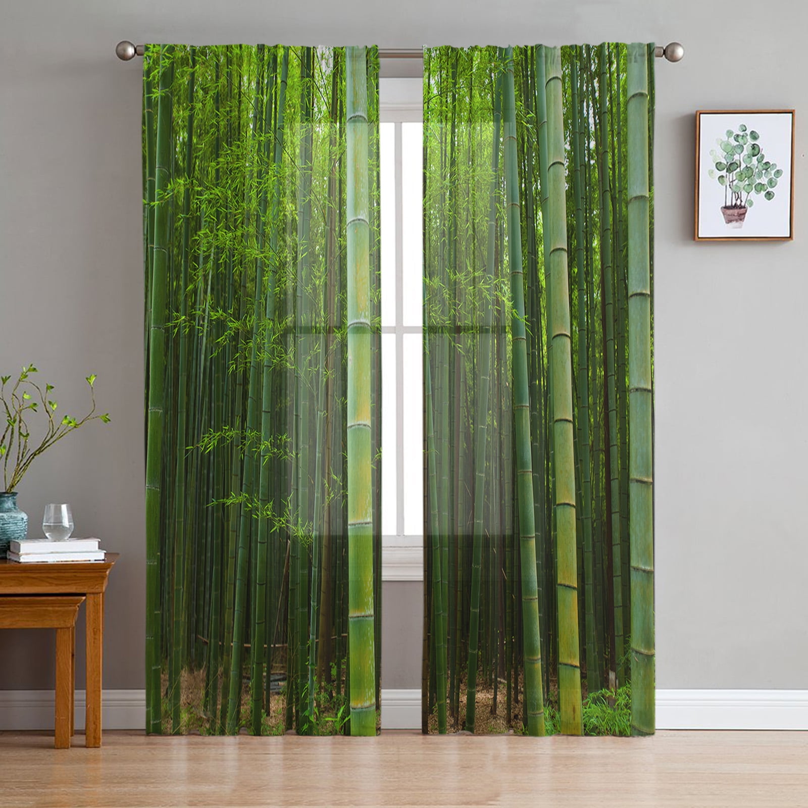 Bamboo Forest Green Sheer Curtains for Living Room Bedroom Kitchen ...