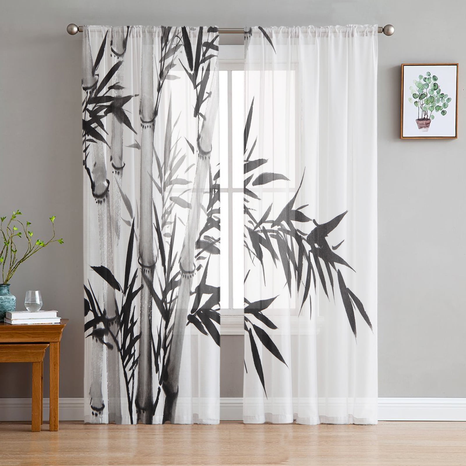 Bamboo Forest Green Sheer Curtains for Living Room Bedroom Kitchen ...