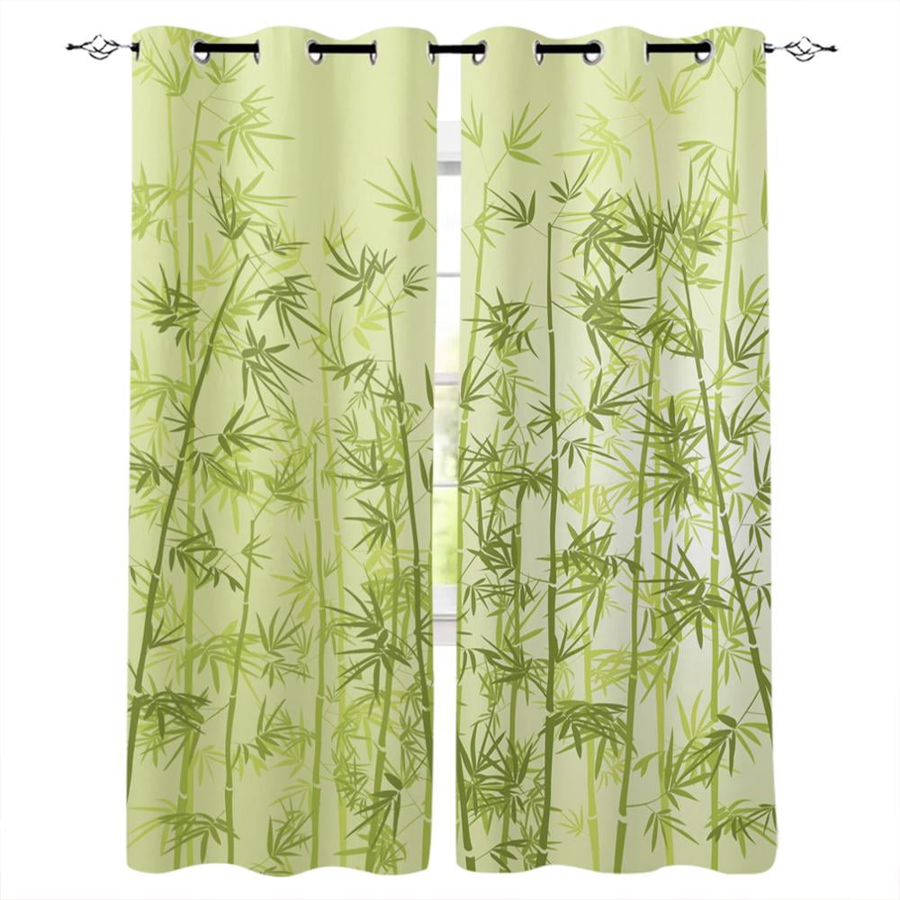 Bamboo Forest Green Swan Pillar Window Curtains Living Room Outdoor ...