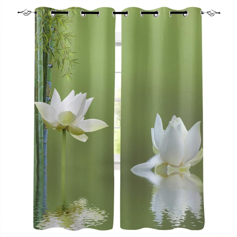 Bamboo Forest Green Swan Pillar Window Curtains Living Room Outdoor ...