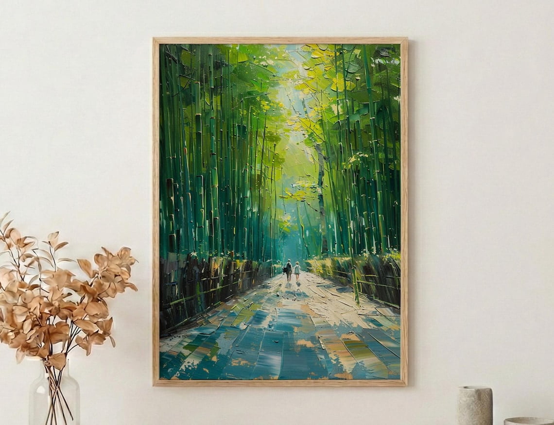 Bamboo Forest Kyoto Travel Green Wall Decor Impasto Zen Garden Nature ...