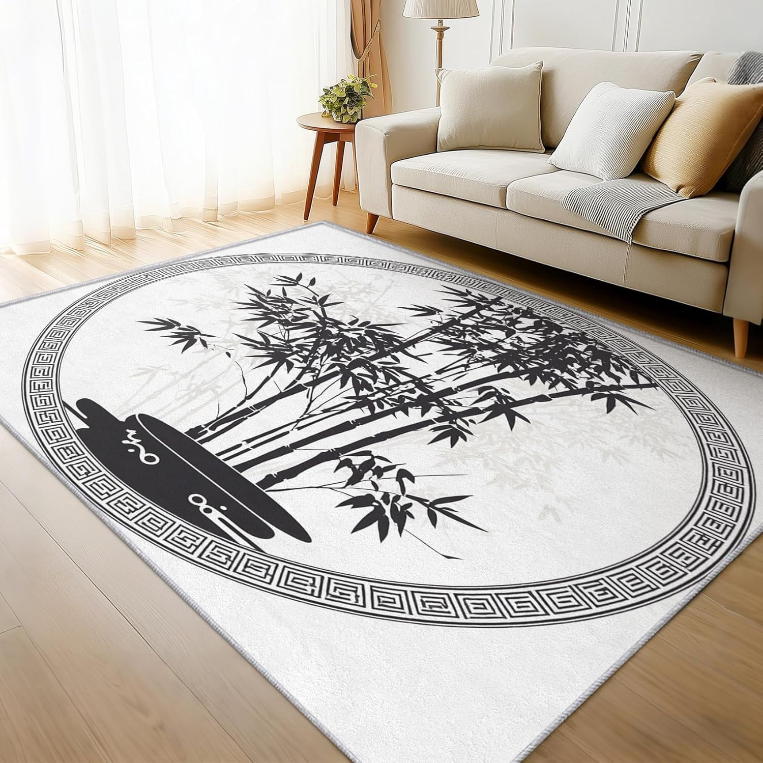 Bamboo Forest Oriental Area Rug, Botanical Pattern Carpet, Washable Non ...