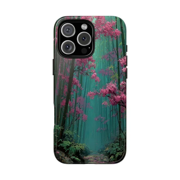 Bamboo Forest Pink Blossom Illustration Phone Case for iPhone 17 to 11 ...