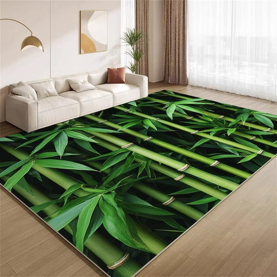 Bamboo Forest Plant Area Rugs, Modern Green Carpet, Washable Non Slip ...
