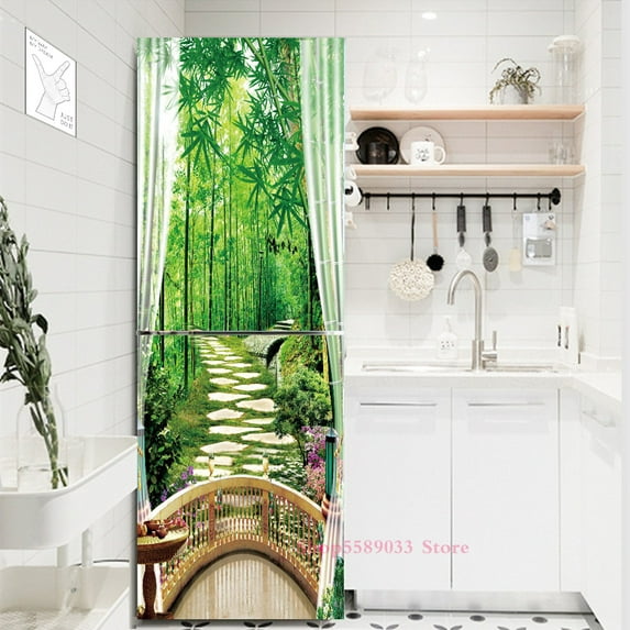 Bamboo Forest Printed Stickers For Fridge Waterproof Vinyl Adhesive ...