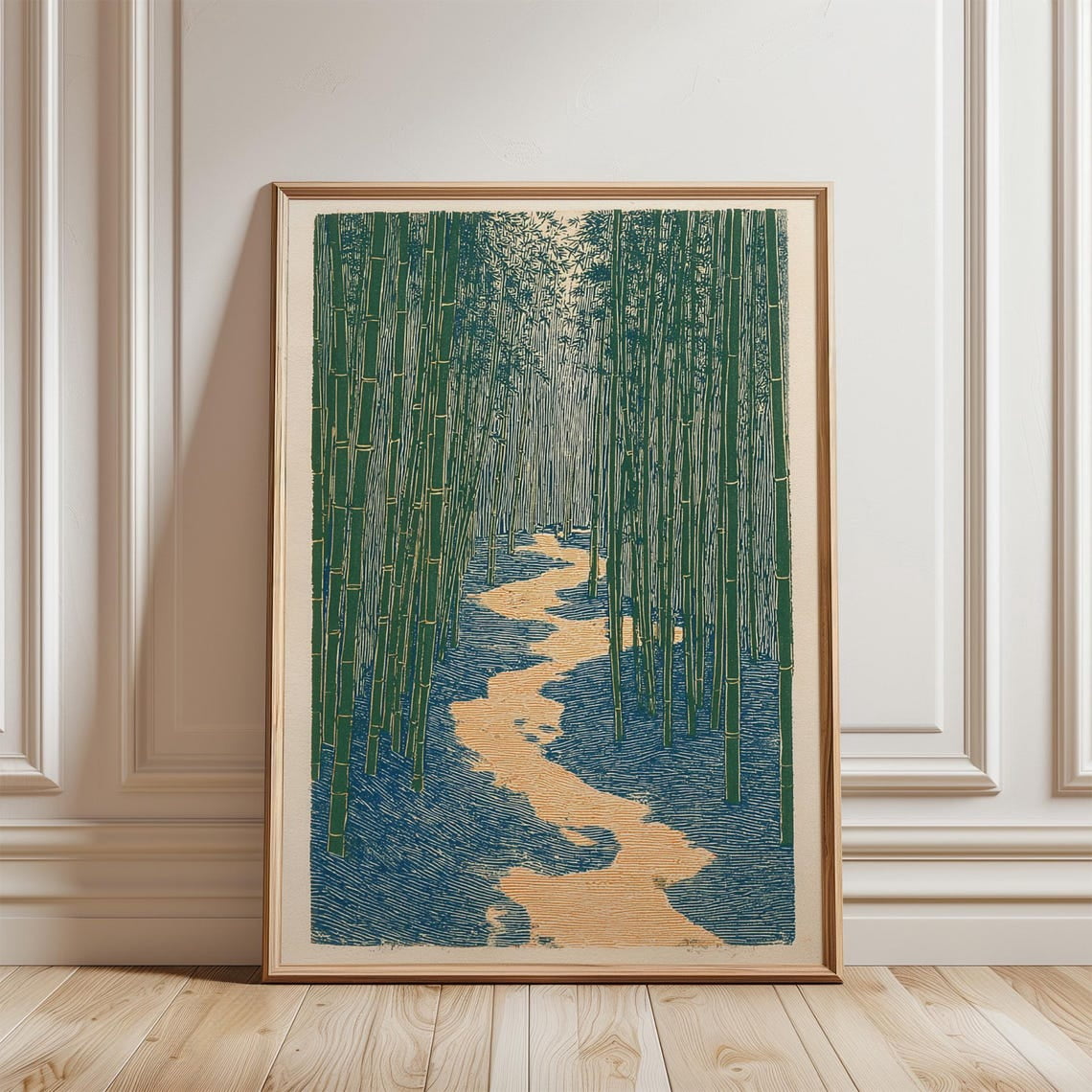 Bamboo Forest River Poster Green Blue Japanese Woodblock Zen Art ...
