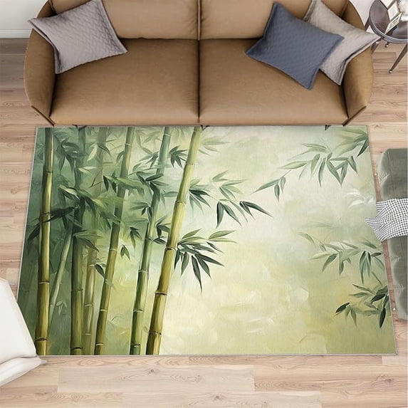 Bamboo Forest Rug , Chinese Style Washable Rugs, Vintage Bamboo Leaf ...