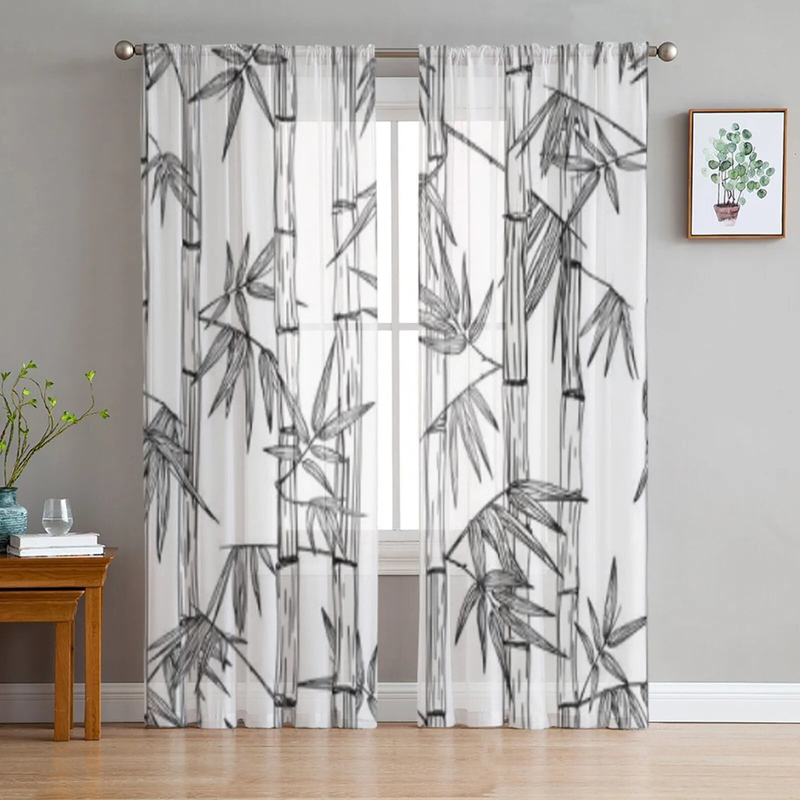 Bamboo Forest Sheer Curtains for Living Room Transparent Tulle Window ...