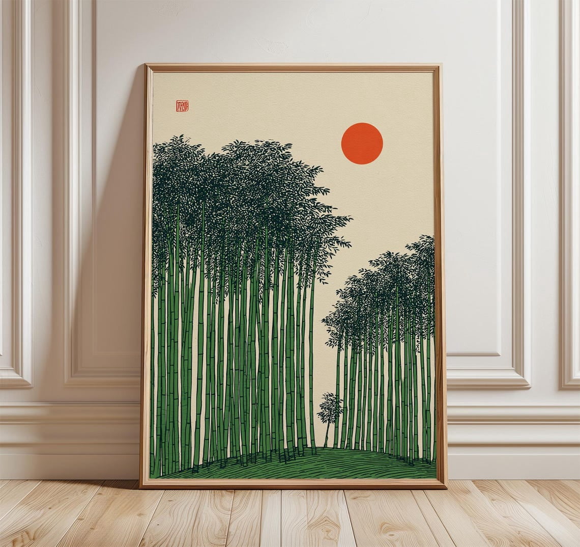 Bamboo Forest Wall Art Japanese Nature Minimal Botanical Zen Green ...