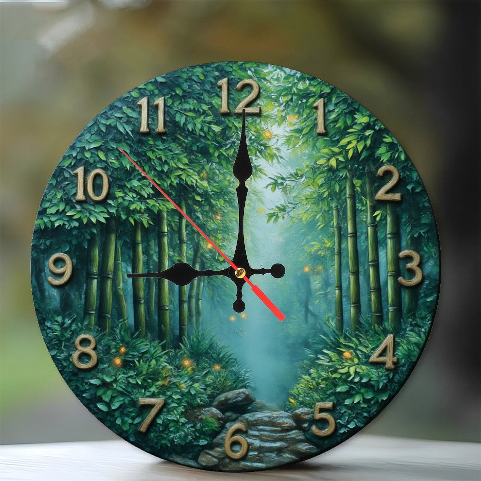 Bamboo Forest Wall Clock Firefly Path Nature Scene Decor 10-Inch Silent ...