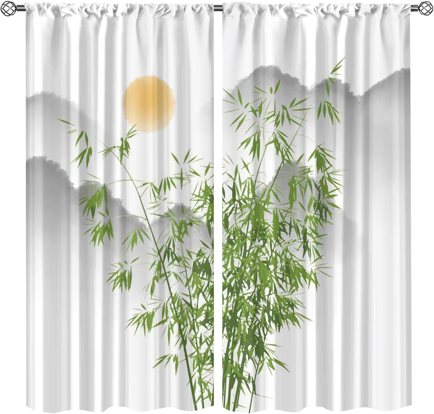 Bamboo Forest Window Curtain Panels 42x54in - Hinode Mountain Leaf Ink ...