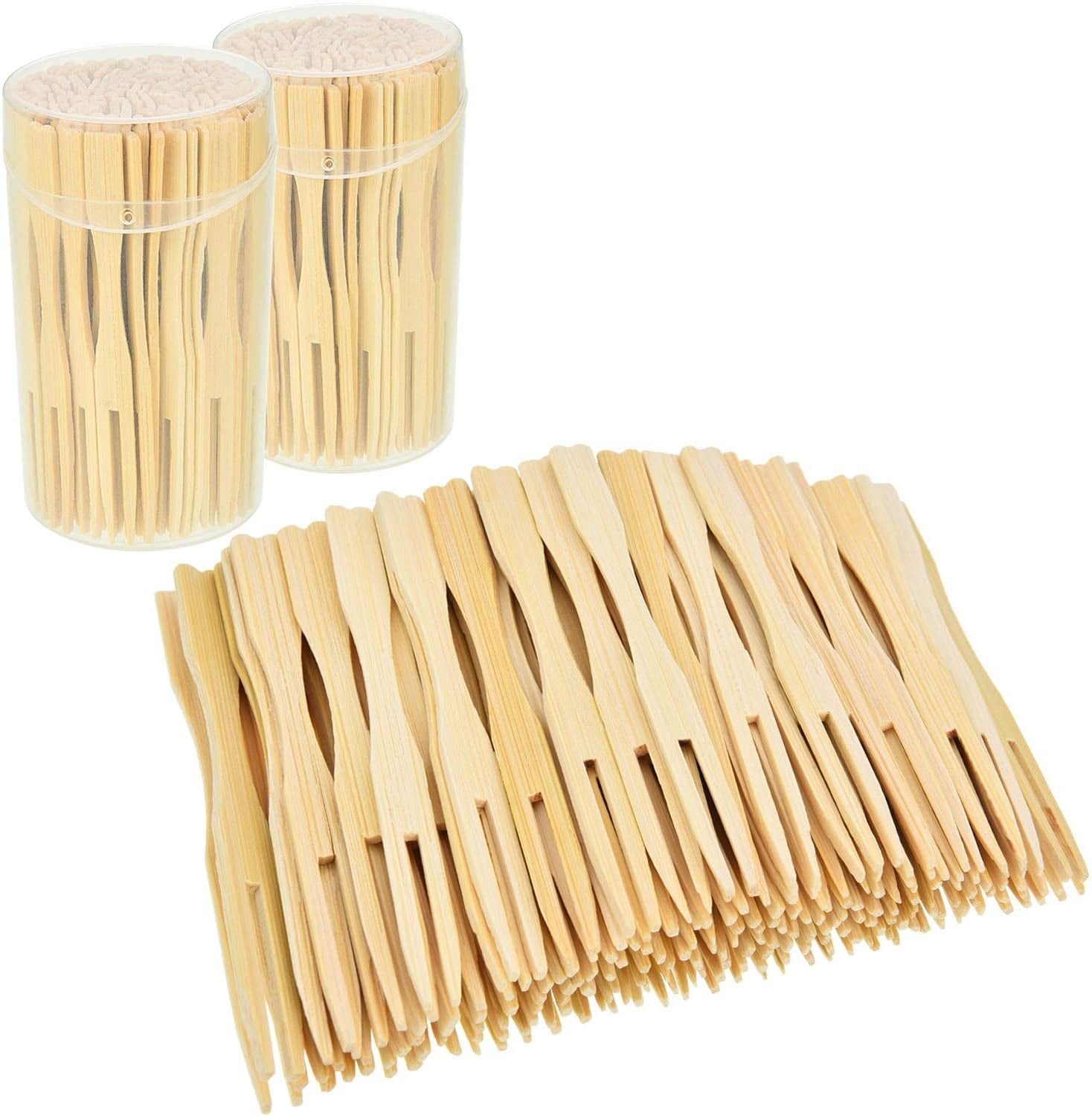 Bamboo Forks 3.5 Inches Fruit Appetizer Forks, Disposable Double Prong ...