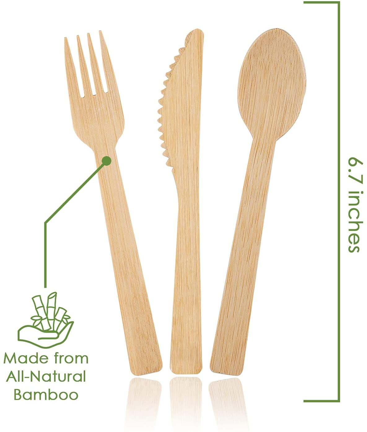 Bamboo Forks Spoons Knives Cutlery Combo Set - 380 Large Compostable ...