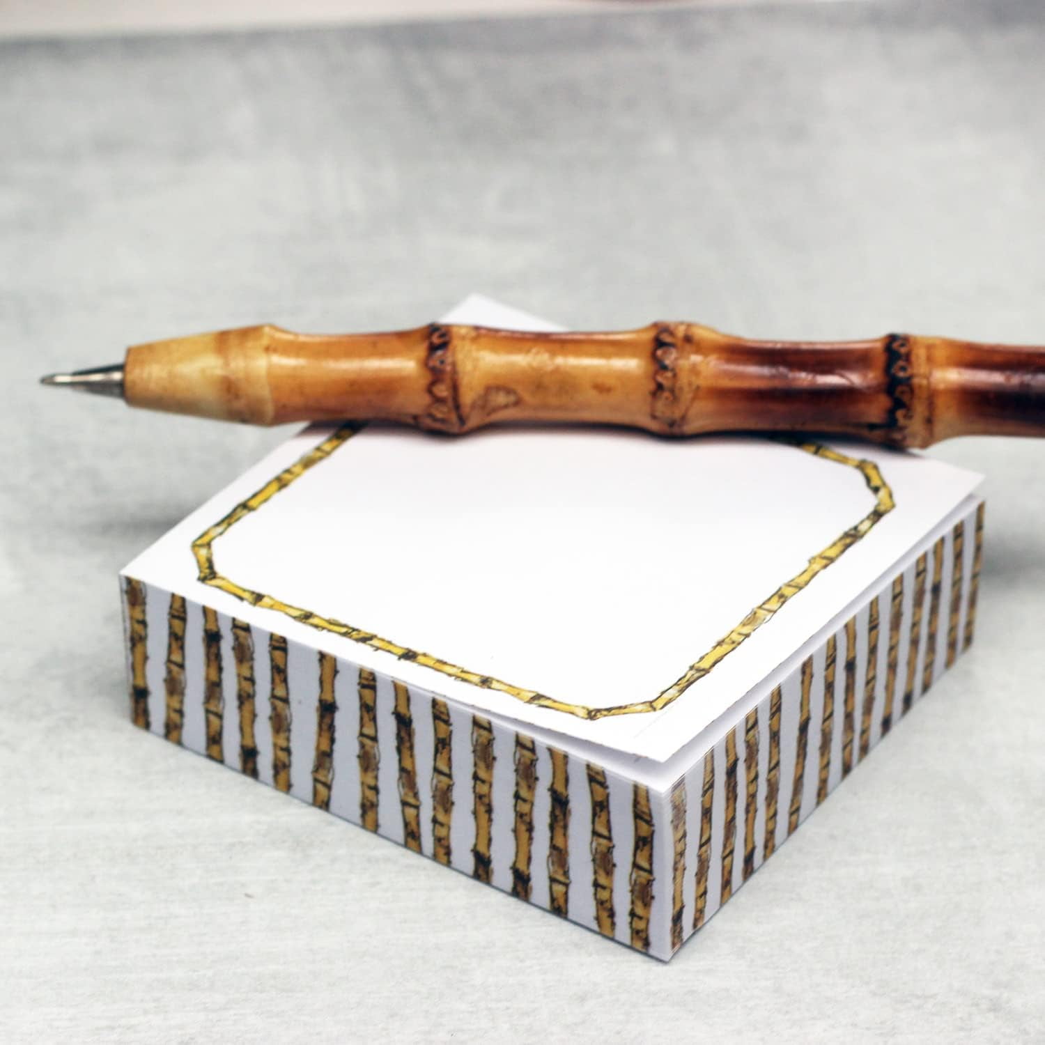 Bamboo Frame Sticky Note Cube - 3 3/8" X 3 3/8" X 1" (86Mm X 86Mm X ...