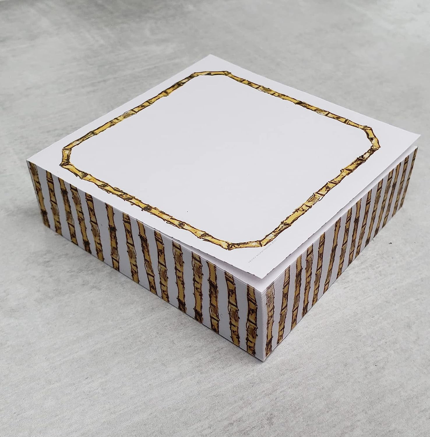 Bamboo Frame Sticky Note Cube - 3 3/8" X 3 3/8" X 1" (86Mm X 86Mm X ...