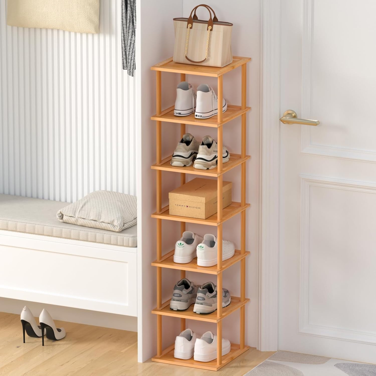 Bamboo Free Standing Shoe Rack Shelf Multi Tier Tall Wooden Stackable ...