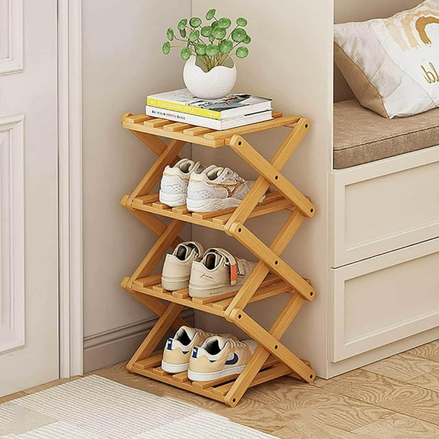 Bamboo Free Standing Shoe Rack for Entryway - Foldable Shoe Organizer ...