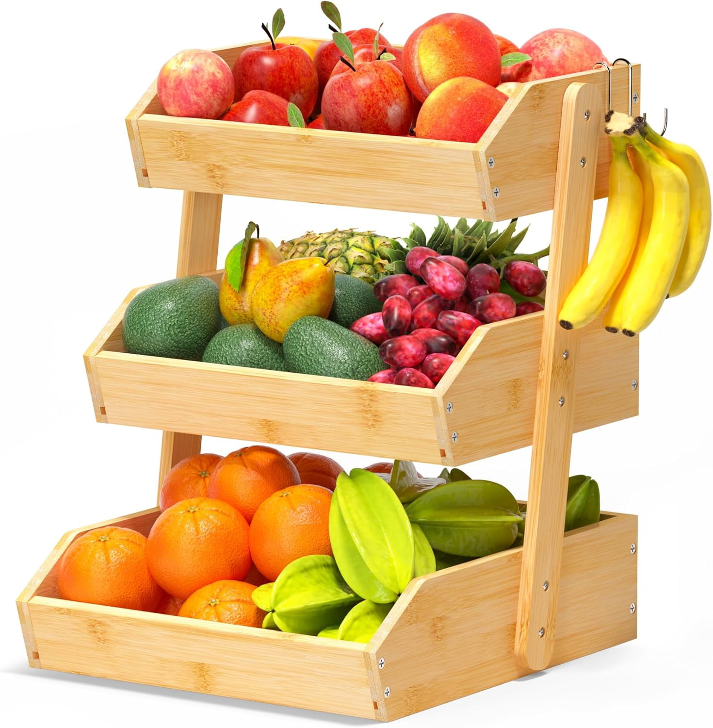 Bamboo Fruit Basket for Kitchen – 3 Tier Fruit Bowl For Kitchen Counter ...