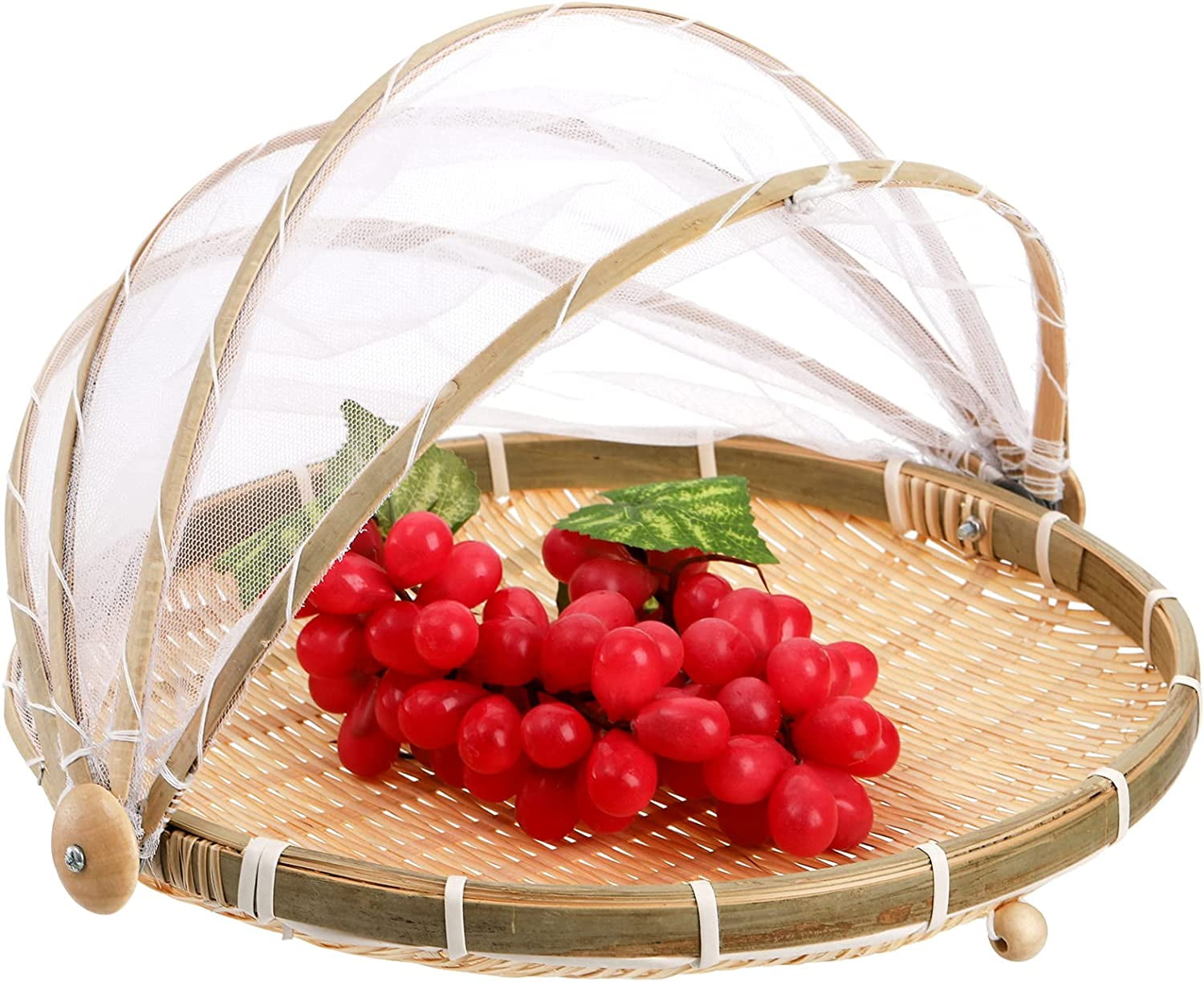 Bamboo Fruit Basket, Round Bamboo Tent Basket with Lid, Hand-Woven Food ...
