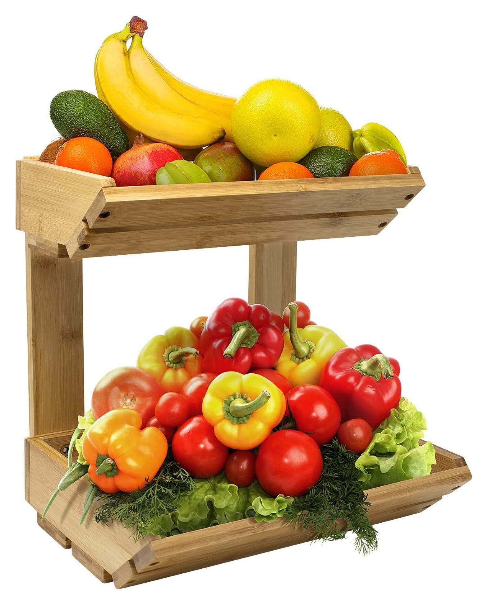 Bamboo Fruit Kitchen Counter Stand 2 Tier Rack, Home Storage Tiered ...
