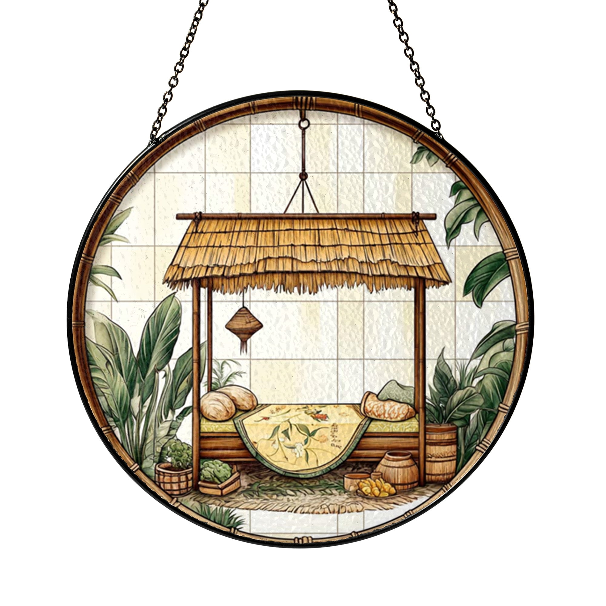 Bamboo Garden Stained Glass Suncatcher, Mountain Landscape Window ...