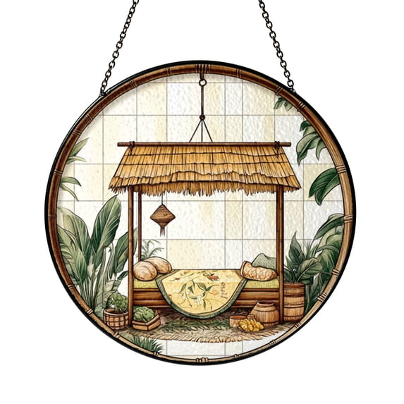 Bamboo Garden Stained Glass Suncatcher, Mountain Landscape Window ...