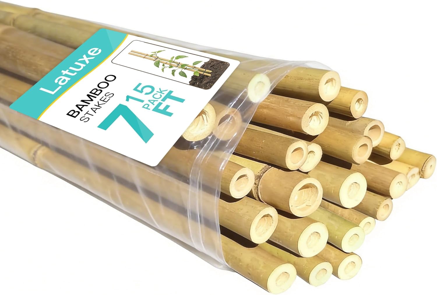 Bamboo Garden Stakes 7 FT 15 Pack for Climbing Plants Tomatoes Beans ...