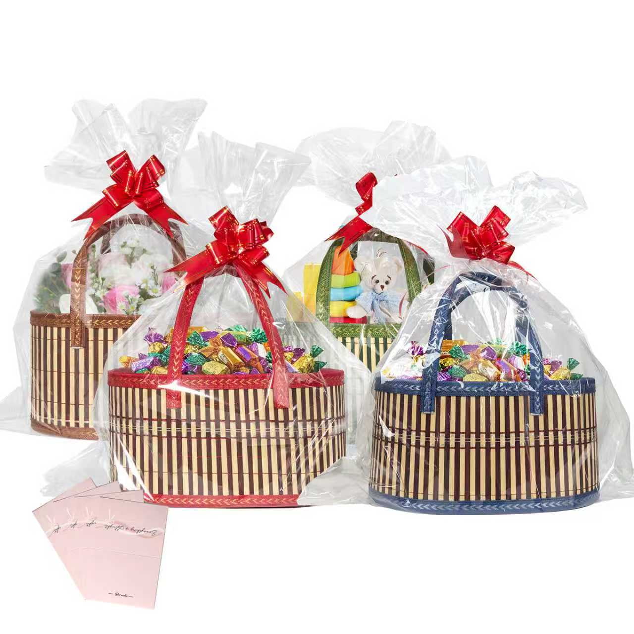 Bamboo Gift Basket Set, 4 Pack Decorative Storage Baskets with Clear ...