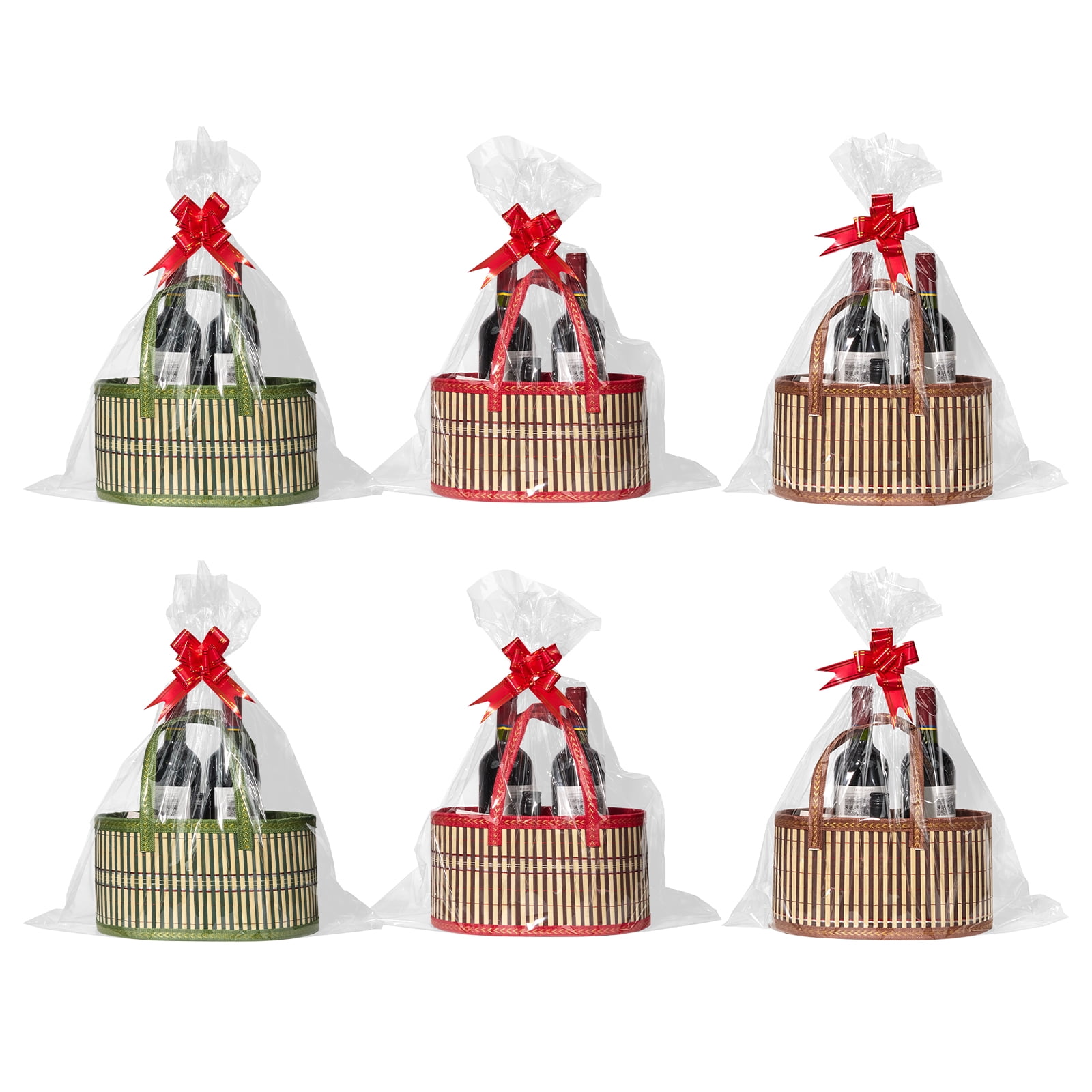 Bamboo Gift Basket Set, 6 Pack Decorative Storage Baskets with Clear ...