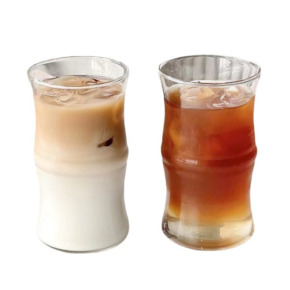 Bamboo Glass Cups , 14 oz Drinking Glasses, Iced Coffee Cup, Glossy ...