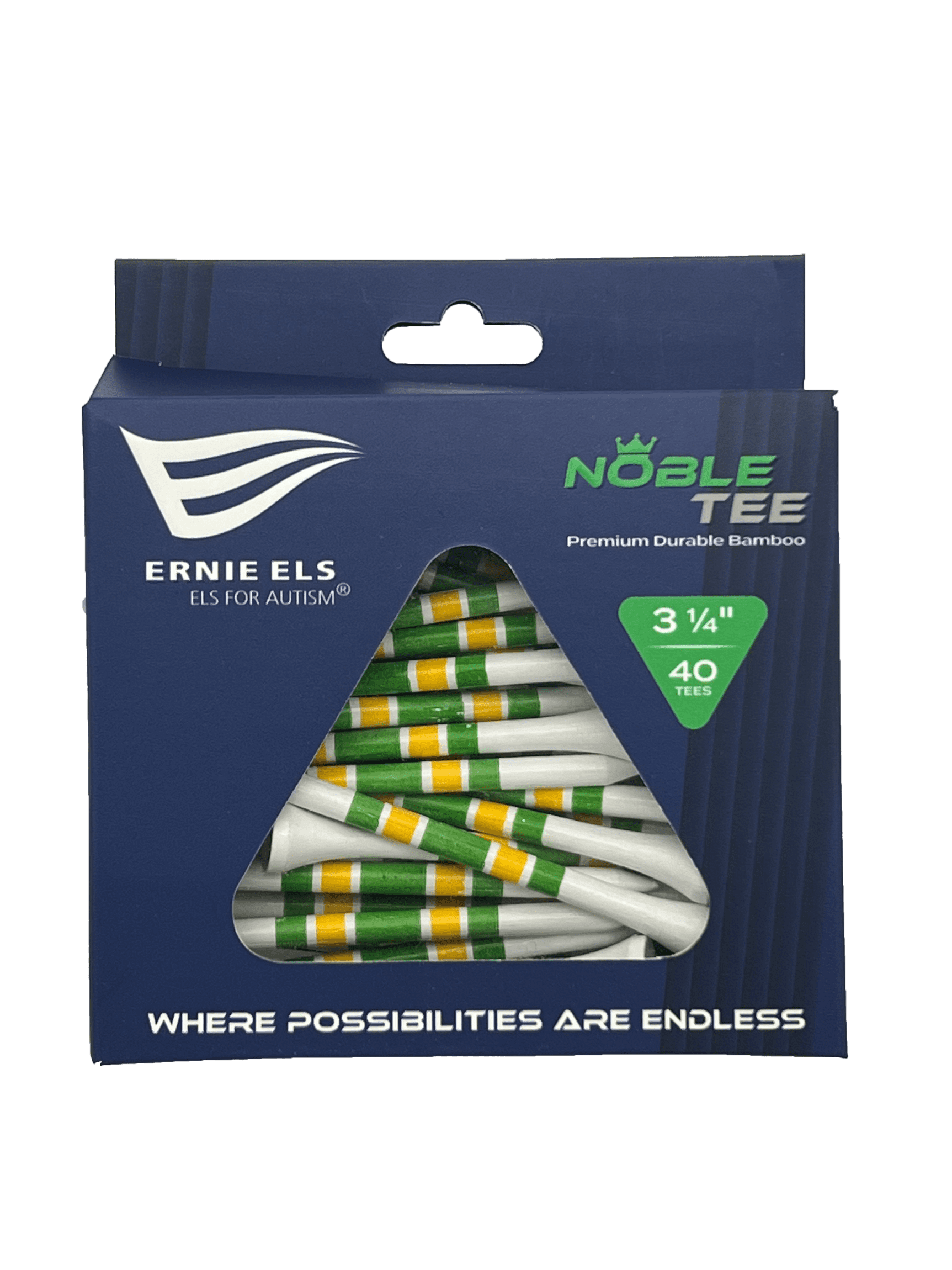 Bamboo Golf Tees, Els for Autism, White with Green Gold Stripe, 40 ...