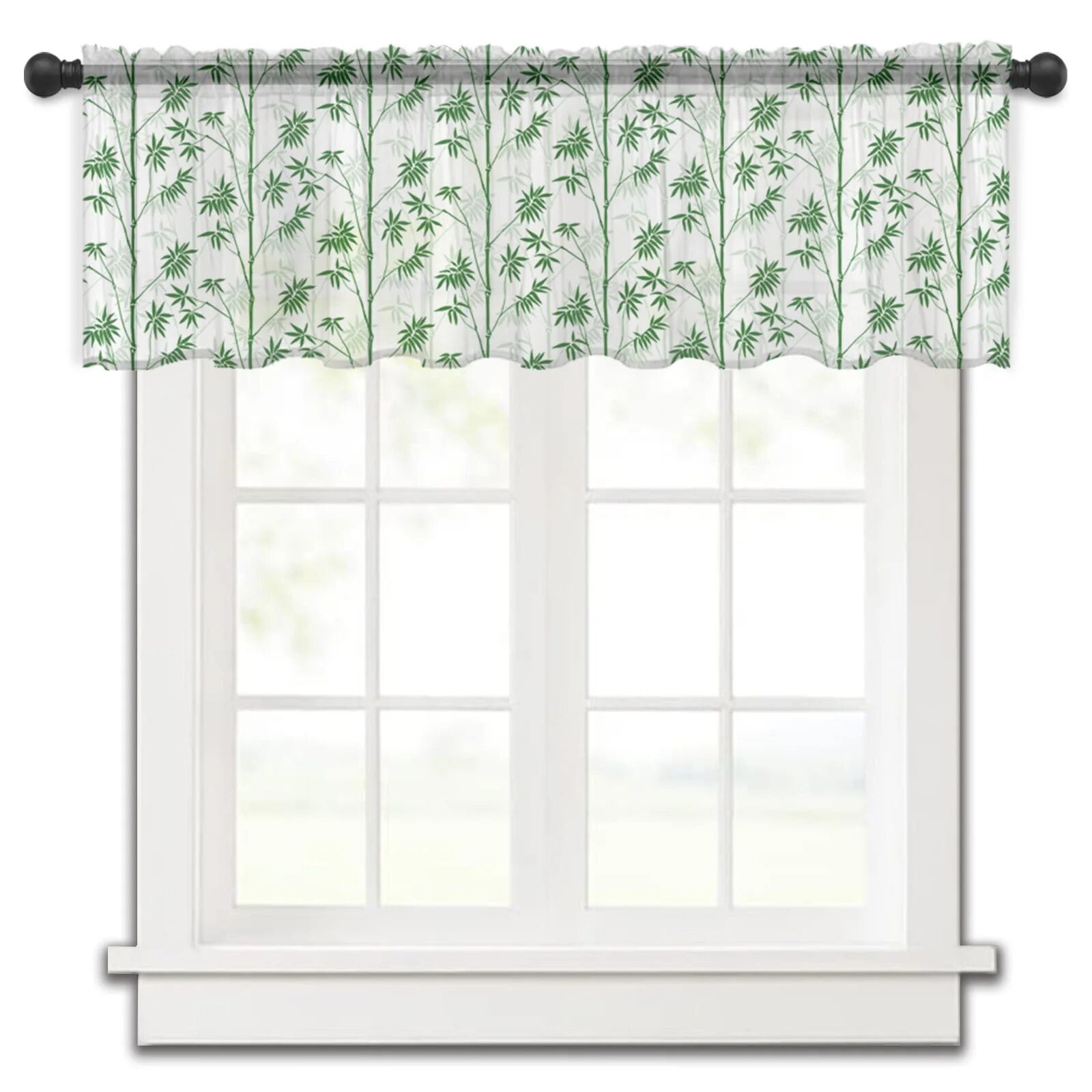 Bamboo Gradient Texture Green Small Window Curtain Tulle Sheer Short ...