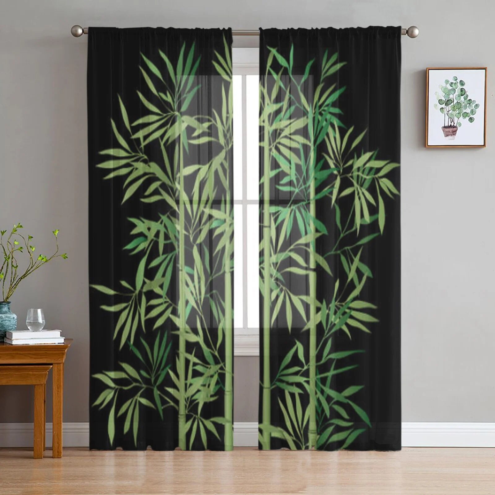 Bamboo Green Black Sheer Curtains for Living Room Transparent Tulle ...