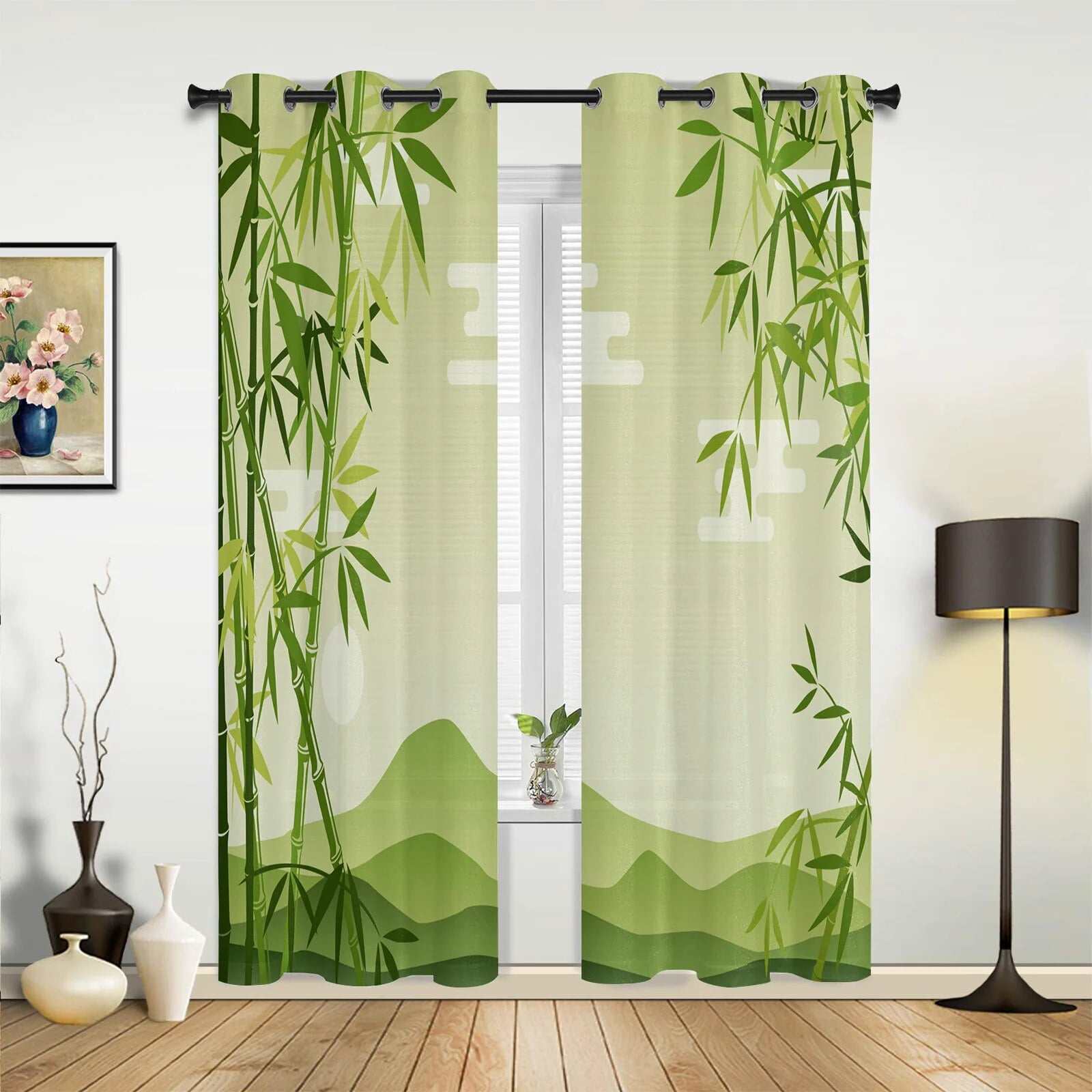 Bamboo Green Plant Window Curtains for Living Room Bedroom Kitchen ...