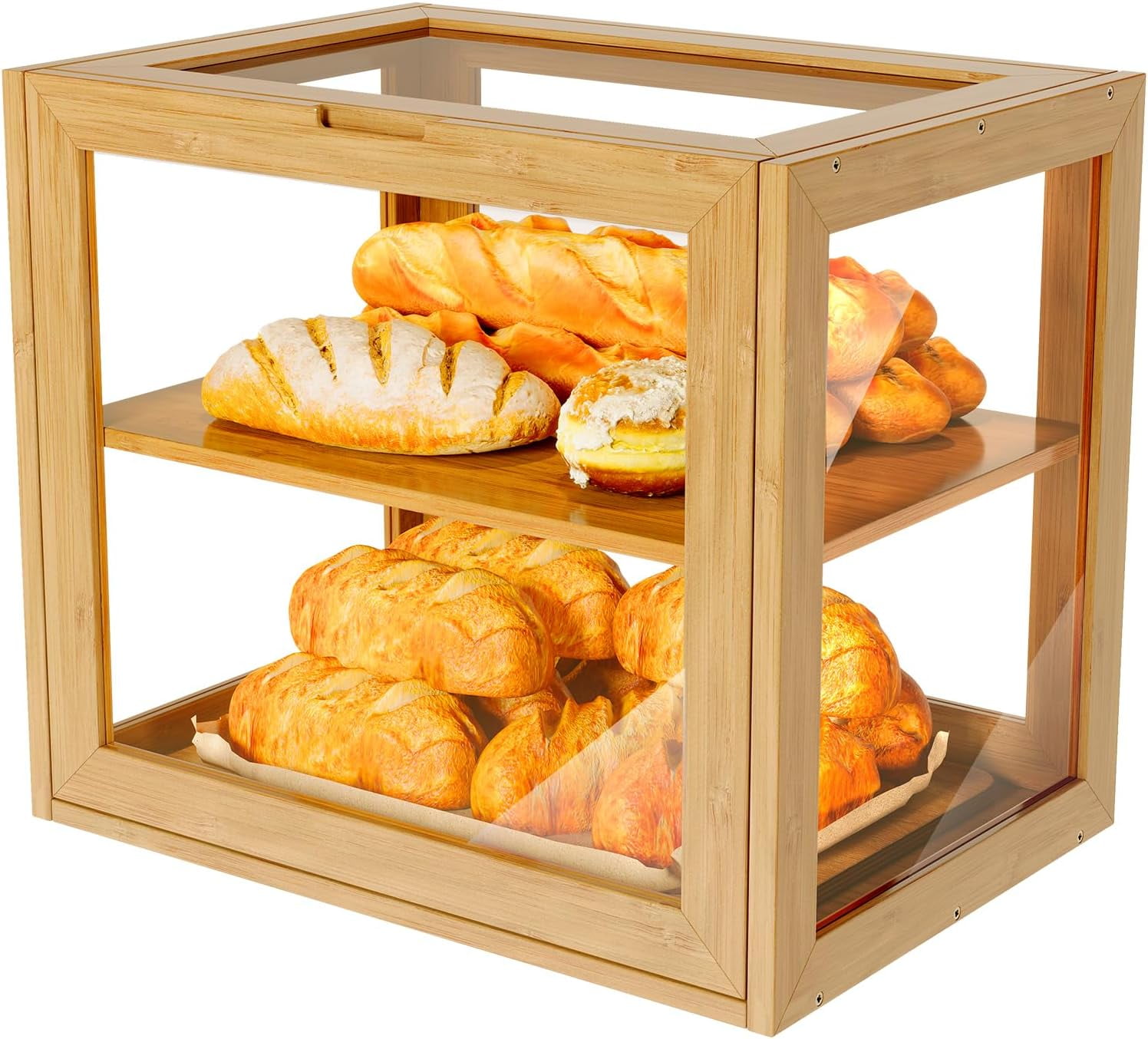 Bamboo HD Clear Bread Box With Removeable Tray Suitable For Baguettes ...