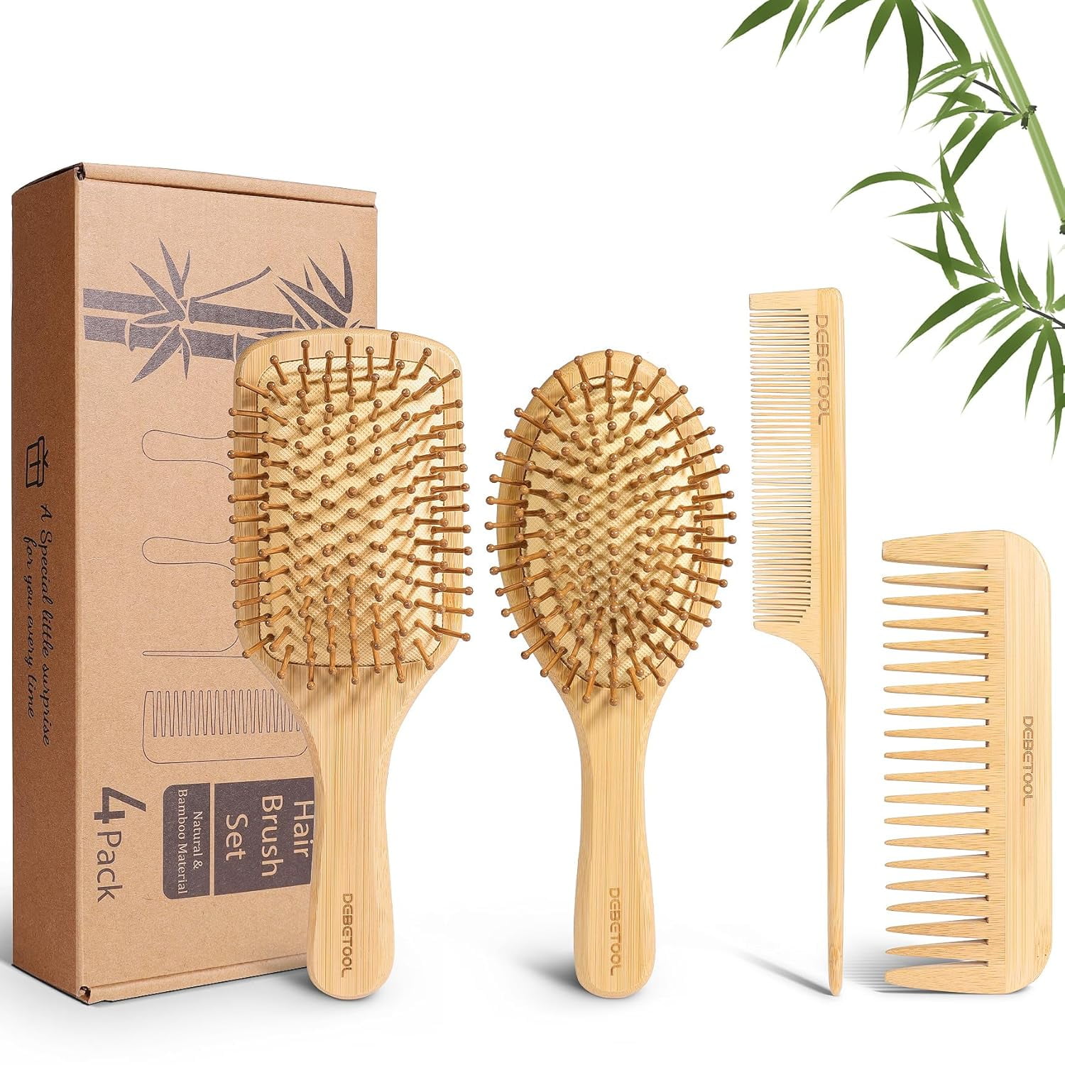 Bamboo Hair Brush and Comb Set - Natural Wooden & Bamboo Brush for Hair ...