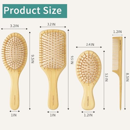 Bamboo Hair Brush and Comb Set for Women Men and Kids,Natural Bamboo ...