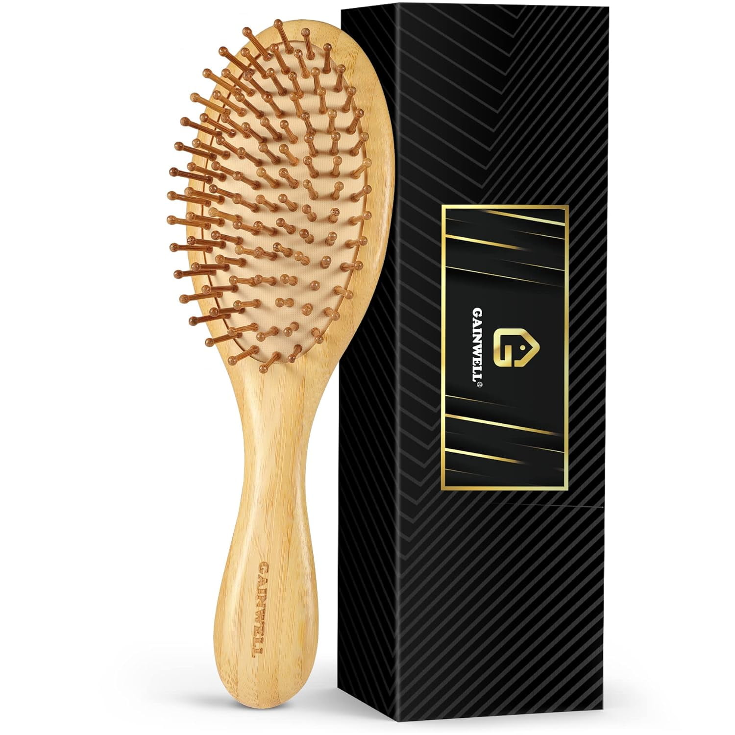 Bamboo Hair Brush for Growth, Natural Bristles Detangling Wooden Paddle ...