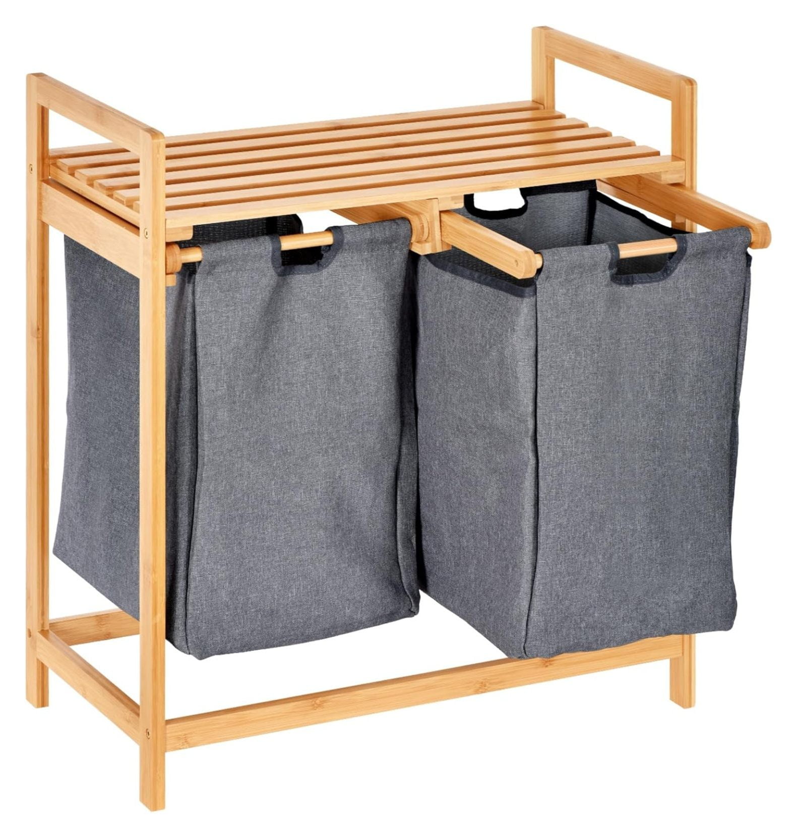 Bamboo Hamper with Dual Compartments - Laundry Sorter for Bathrooms and ...