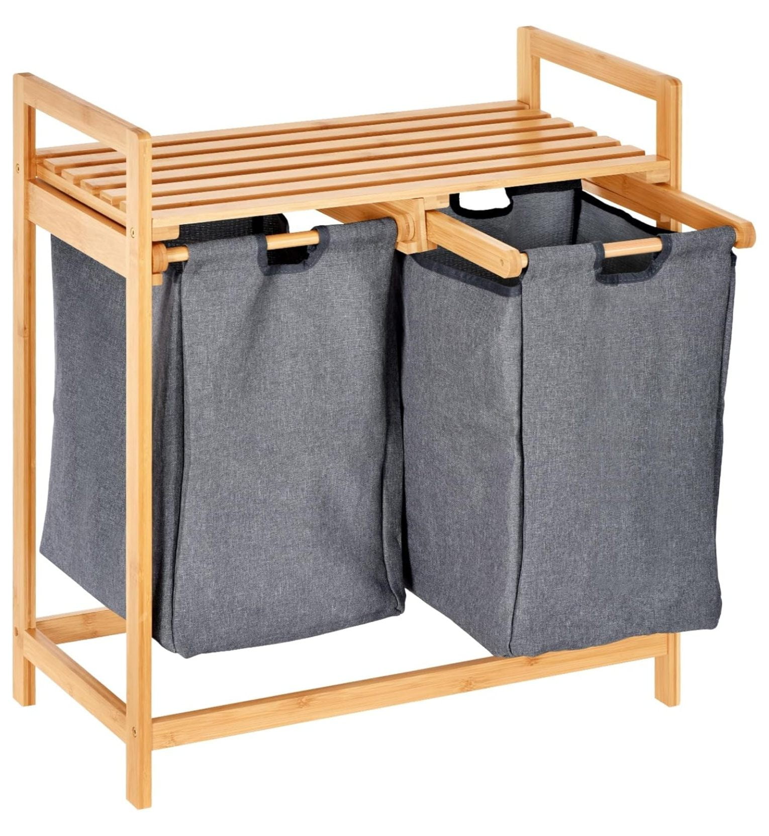 Bamboo Hamper with Dual Compartments - Laundry Sorter for Bathrooms and ...